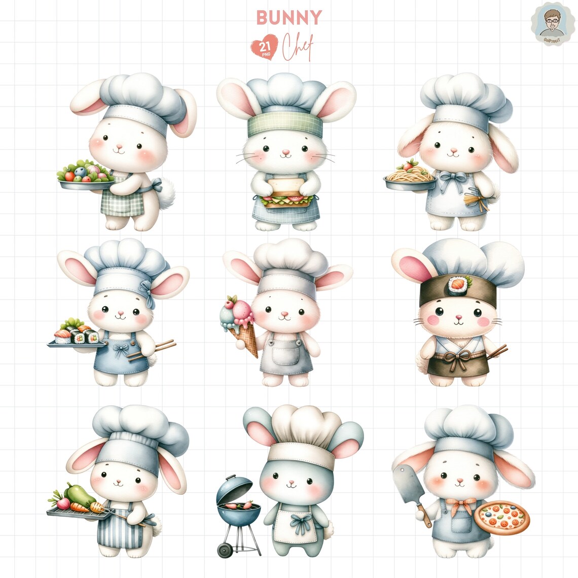 Bunny Chef Clipart, Adorable Rabbit Cooking Pngs Collection, for ...