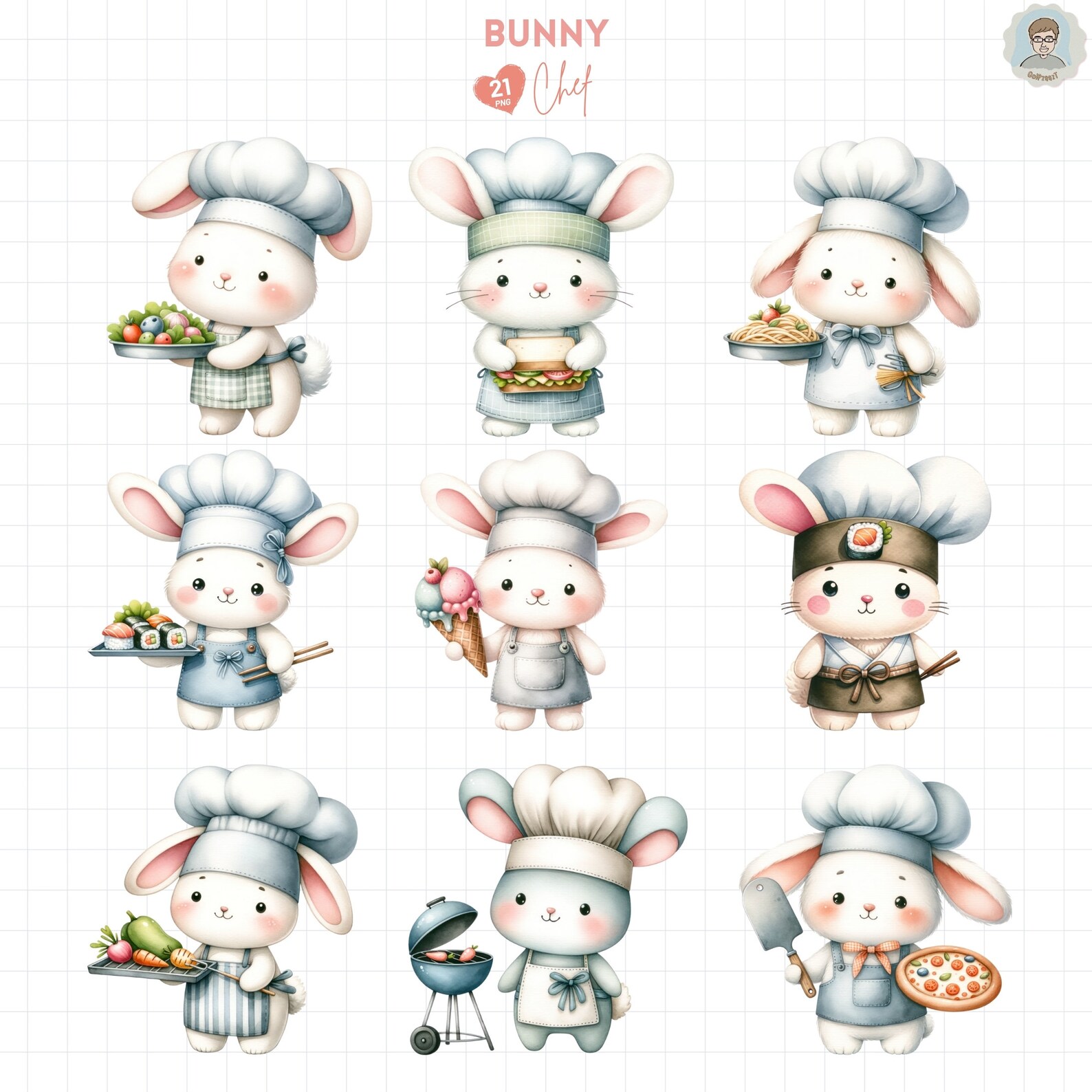 Bunny Chef Clipart, Adorable Rabbit Cooking Pngs Collection, for ...