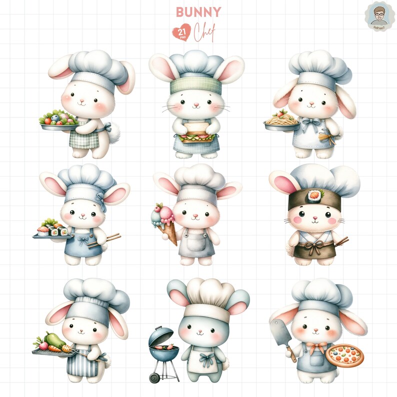 Bunny Chef Clipart, Adorable Rabbit Cooking Pngs Collection, for ...