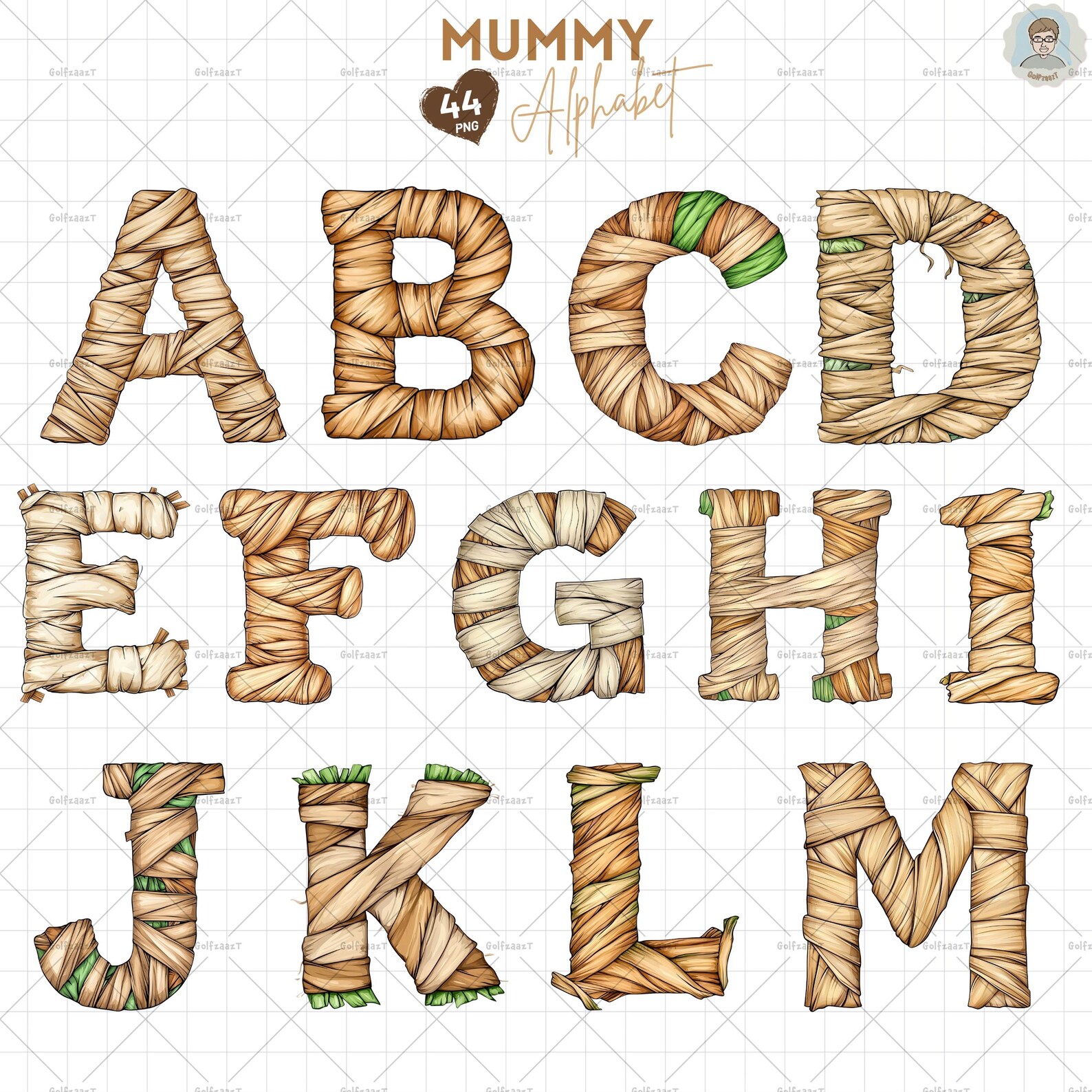 Halloween Mummy Alphabet PNG Clipart, Wrapped Mummy Font Letters ...
