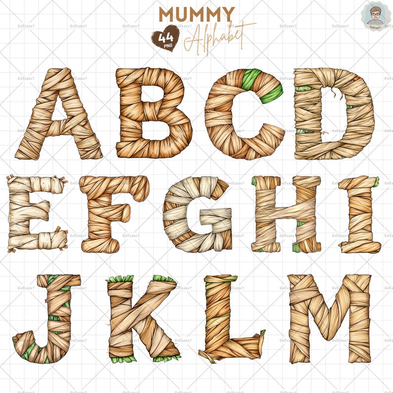Halloween Mummy Alphabet PNG Clipart, Wrapped Mummy Font Letters ...
