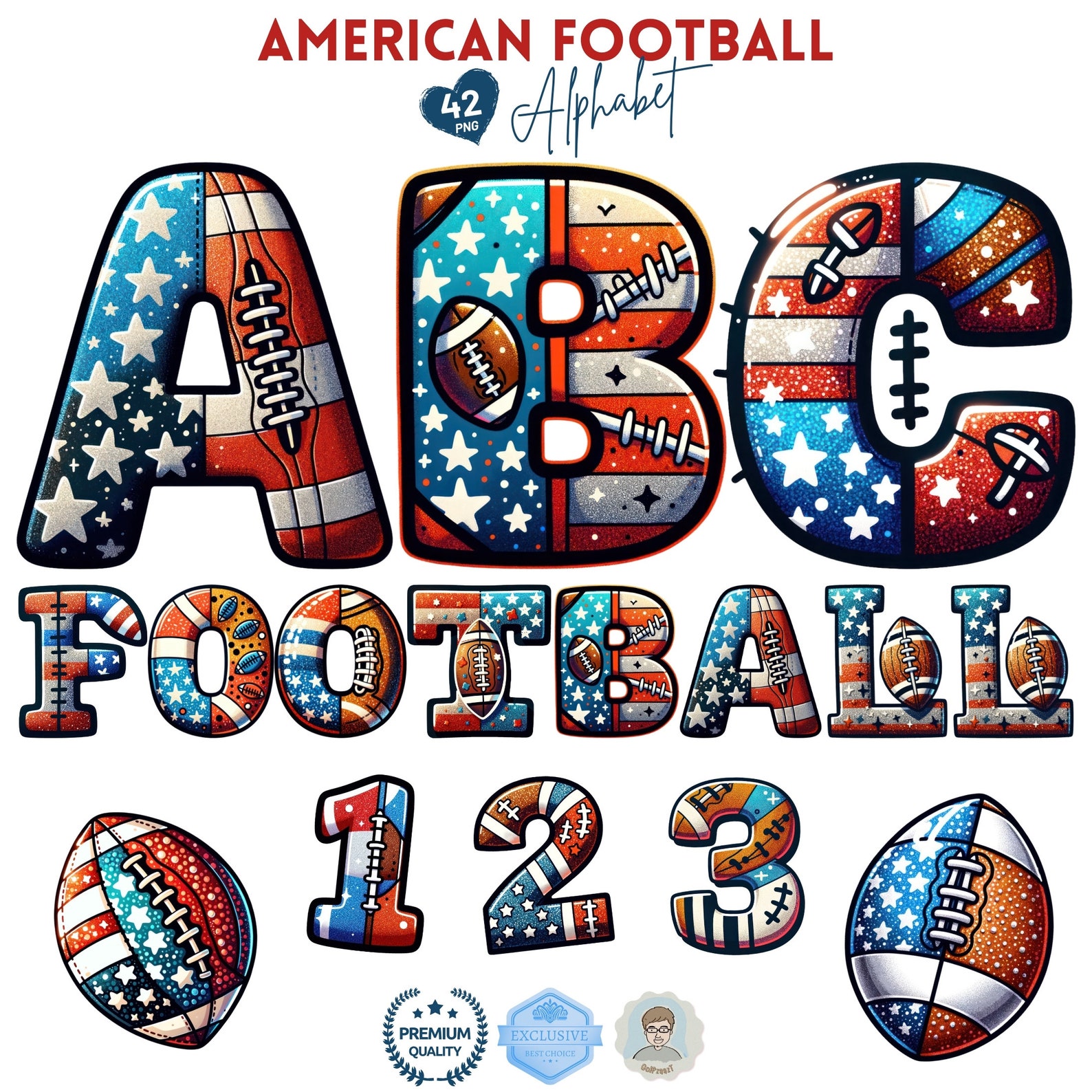 Touchdown Typography, American Football Alphabet & Numbers PNG Clipart ...