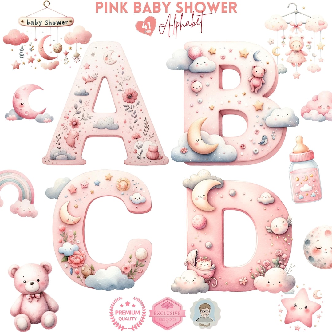 Pink Baby Shower Nursery Alphabet, Children Birthday Nursery Letters ...