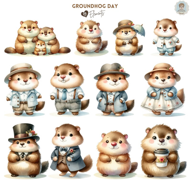 Cute Watercolor Groundhog Day Clipart, Happy Groundhog, Marmot Clipart ...