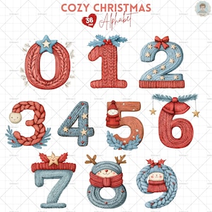 Cozy Christmas Alphabet Clipart, Knitted PNG Letters & Numbers, Bold ...