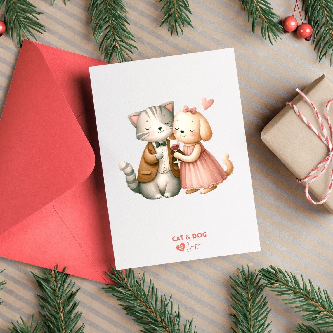 Watercolor Cats and Dogs in Love Clipart, Cat-dog Couple Png, Romantic ...