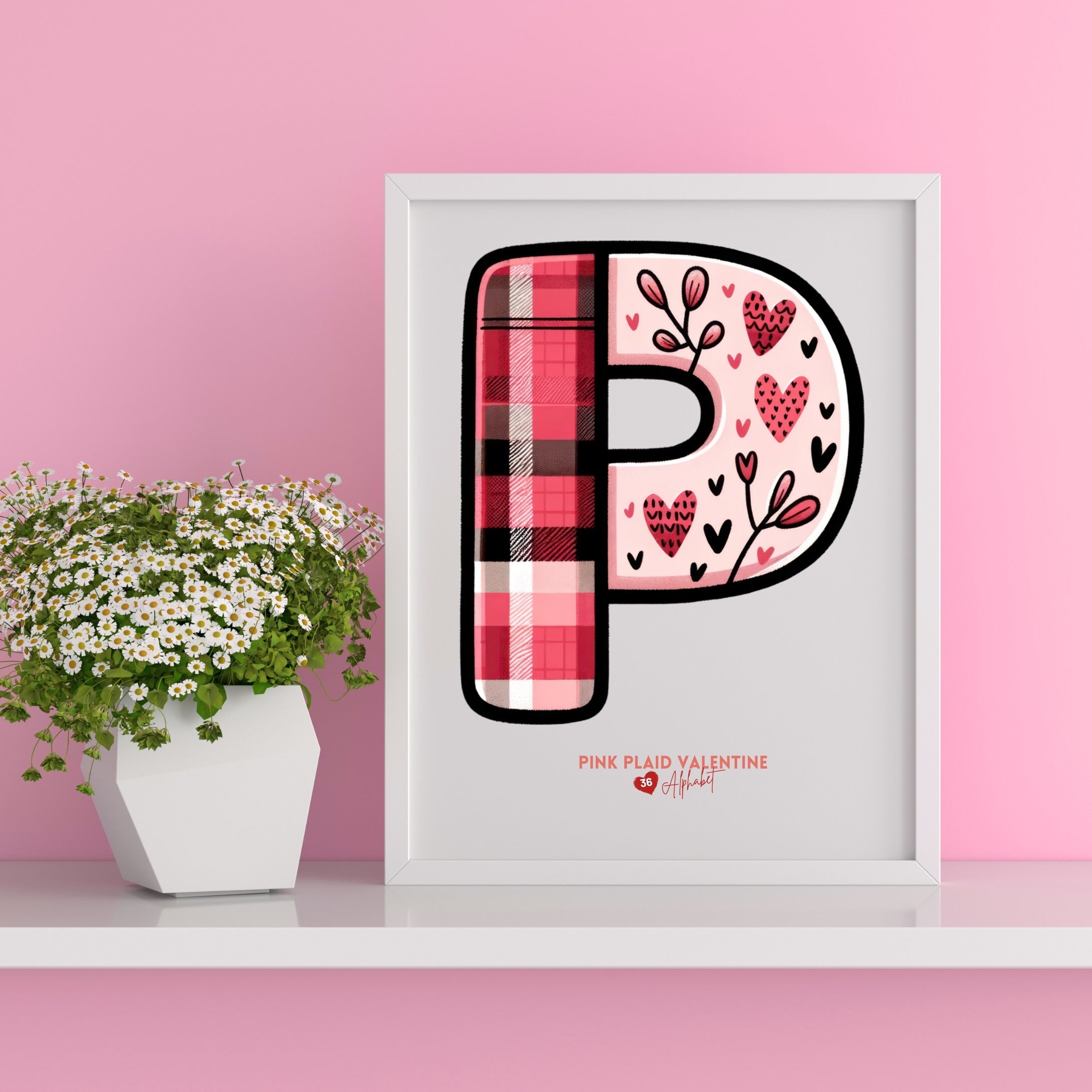 Love Letters Valentine's Day Alphabet, Pink Plaid Valentine Alphabet ...