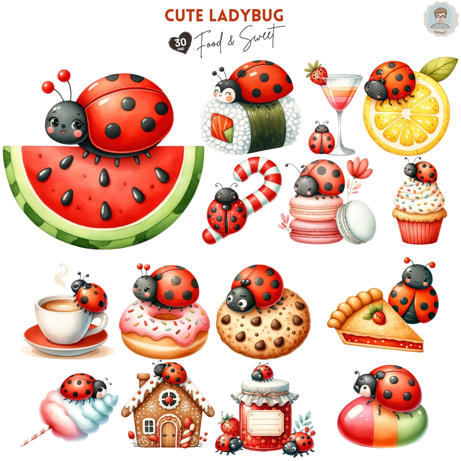 Sweets Bugs, Cute Ladybug Food & Sweets Clipart, Adorable Insect Themed ...