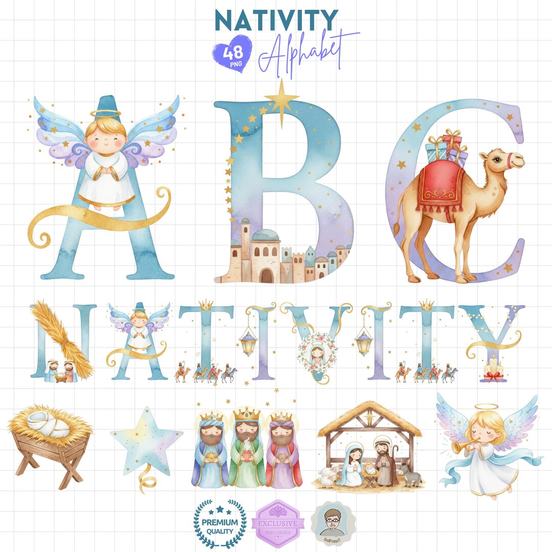 Cute Nativity Scene Letters, Nativity Alphabet, Christmas Letter PNG ...