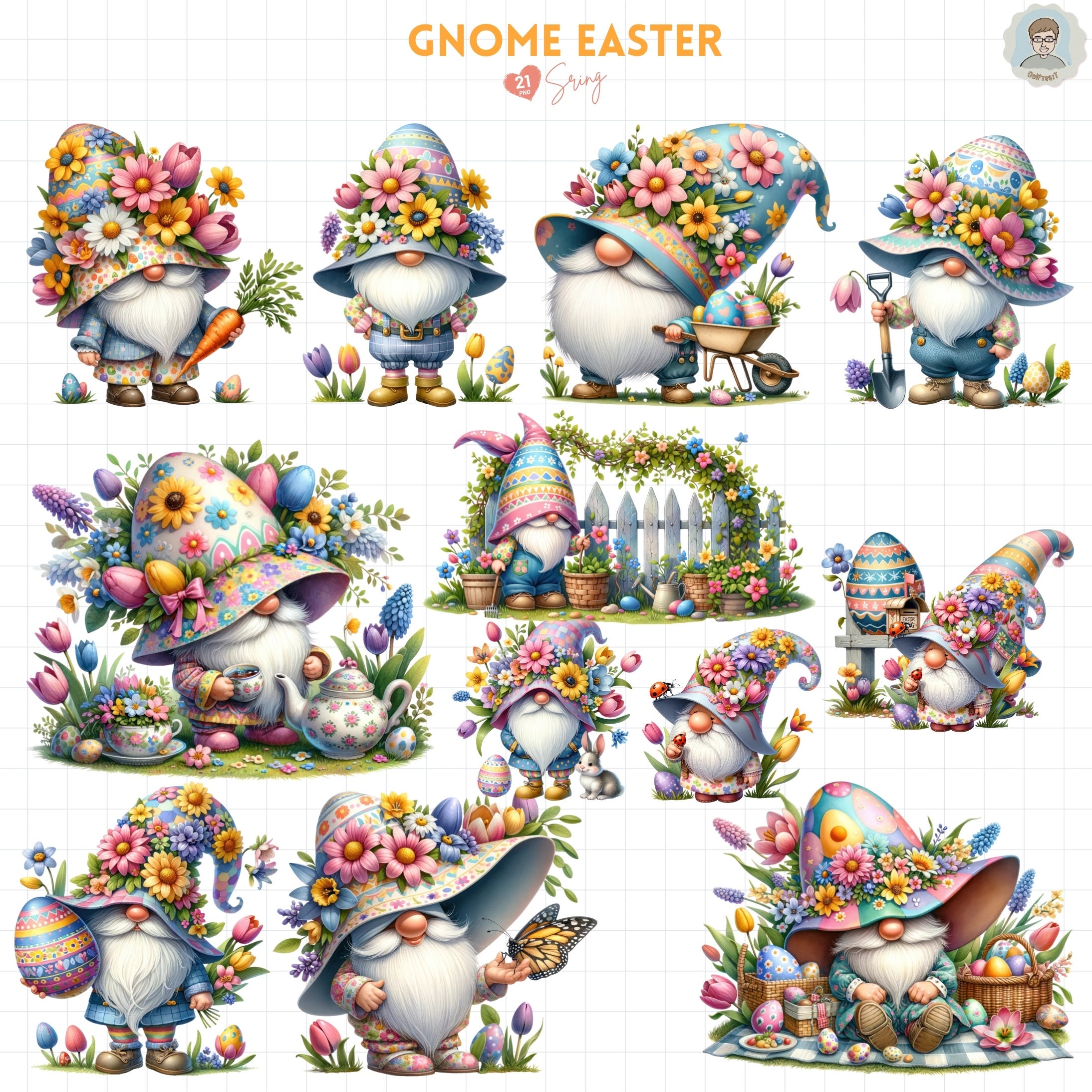 Easter Gnome Clipart Bundle, Spring Gnomes Png, Card Making, Cute Gnome ...
