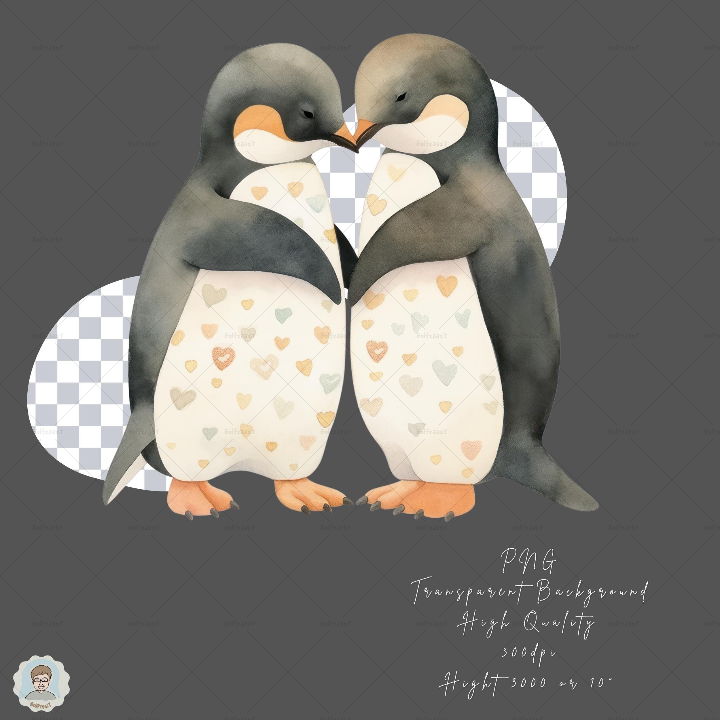 Watercolor Penguin Couple Love, Penguins Clipart, Romantic Animal ...