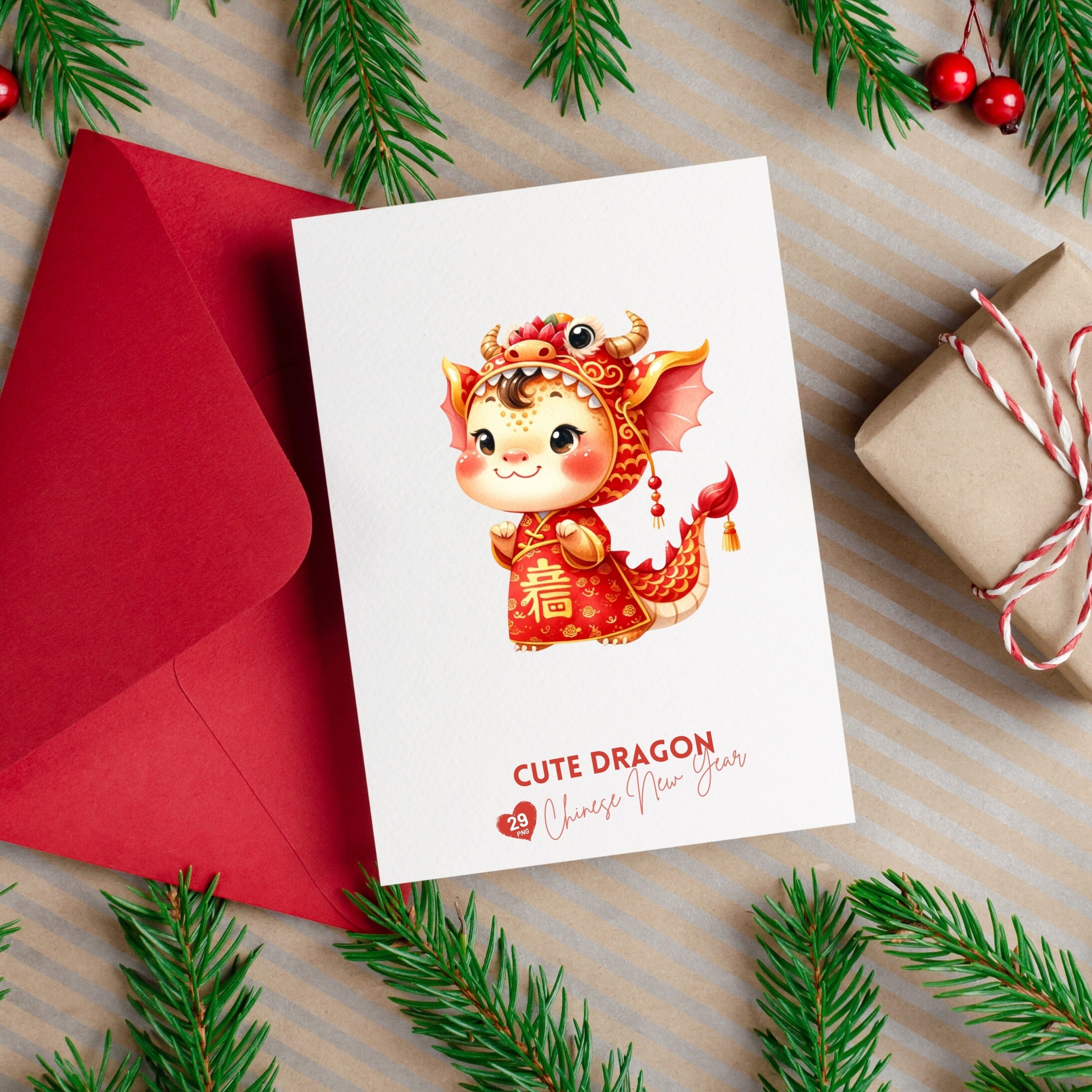 2024 Cute Dragon Clipart, Chinese New Year Watercolor Clipart, Lion ...