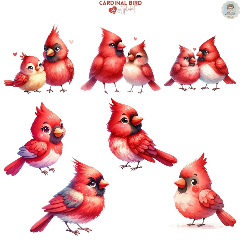 Watercolor Red Cardinal Bird Alphabet, A-Z Cardinal Letters, Red ...