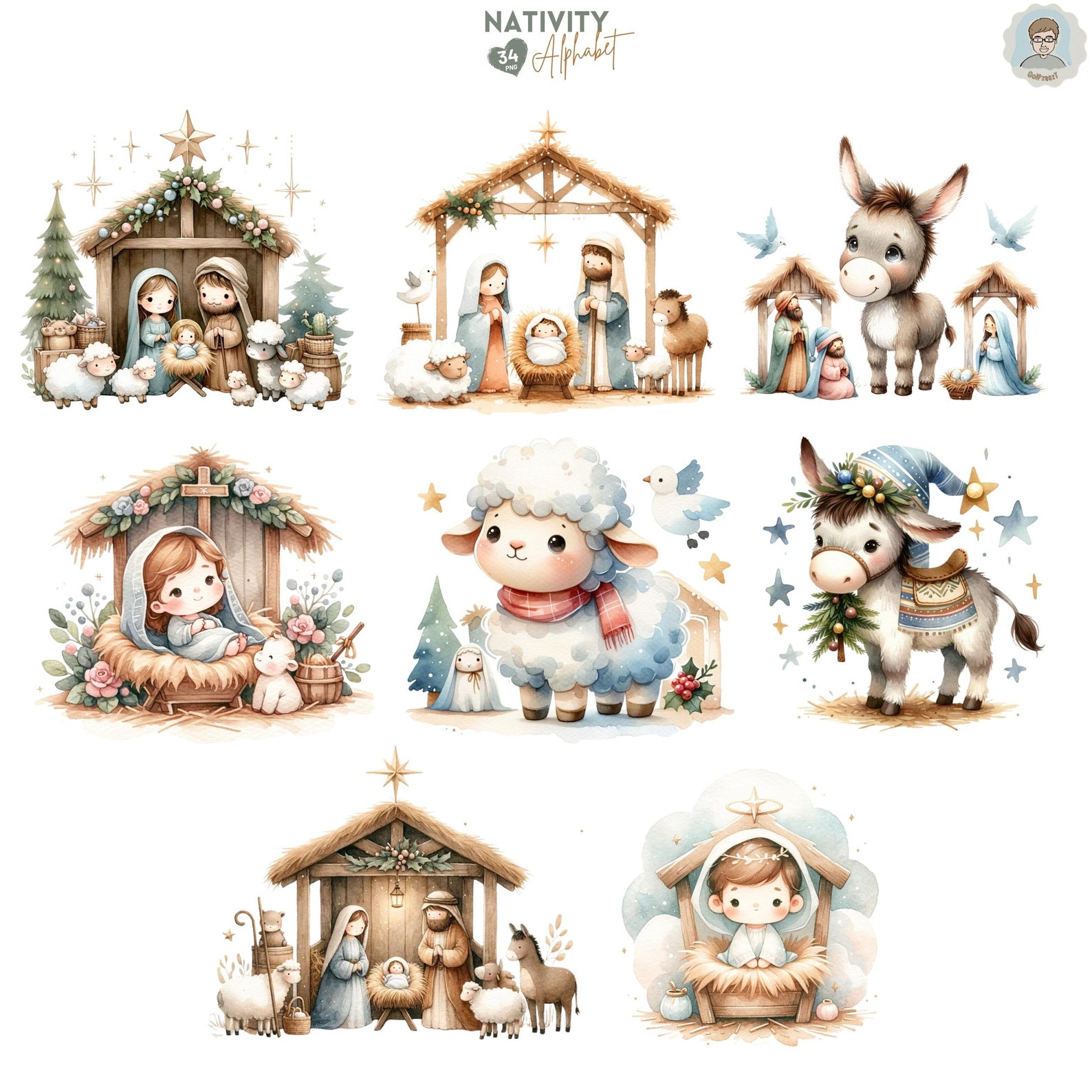 Cute Nativity Scene Letters, Nativity Alphabet, Christmas Letter PNG ...