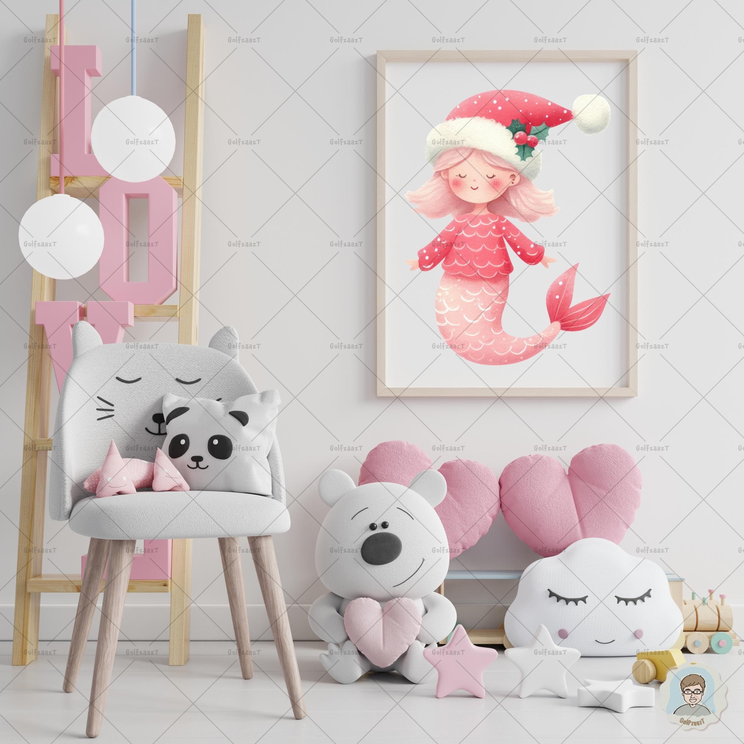 Pink Christmas Santa Mermaid Clipart PNG, Pink Christmas for Girl ...