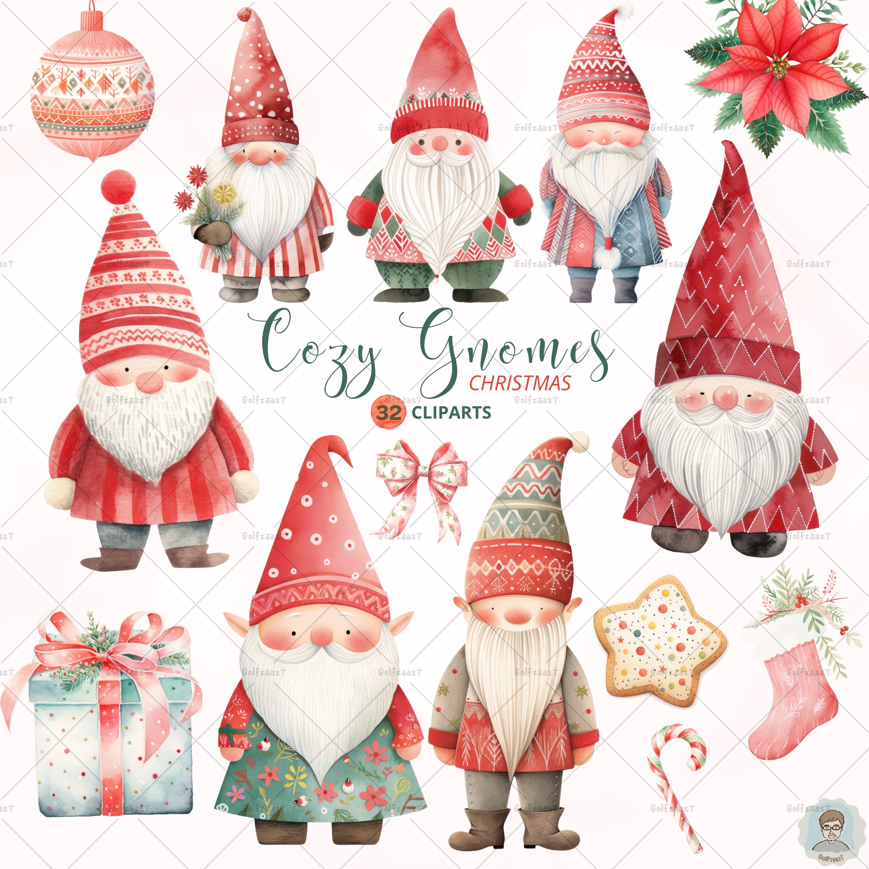 32 Cozy Christmas Gnomes and Christmas Decor Clipart, Gnome Clipart ...
