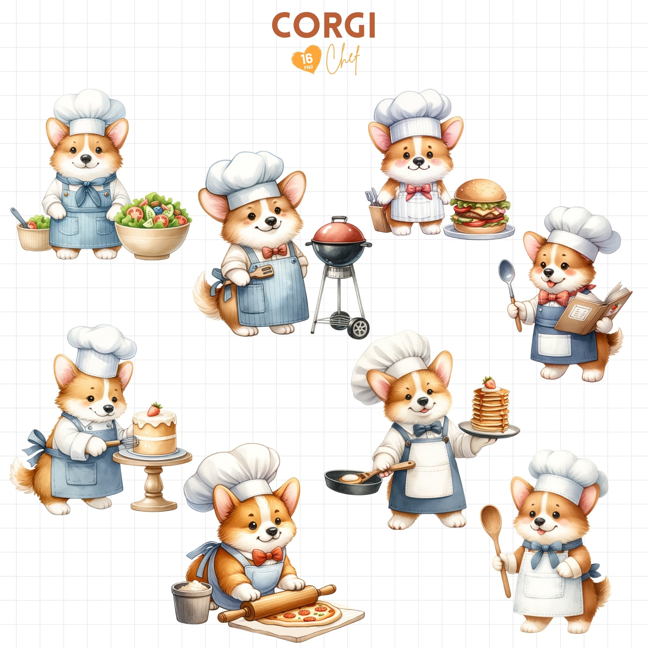 Adorable Corgi Chef Clipart Collection, Cute Dog Cooking, Cute Animal ...
