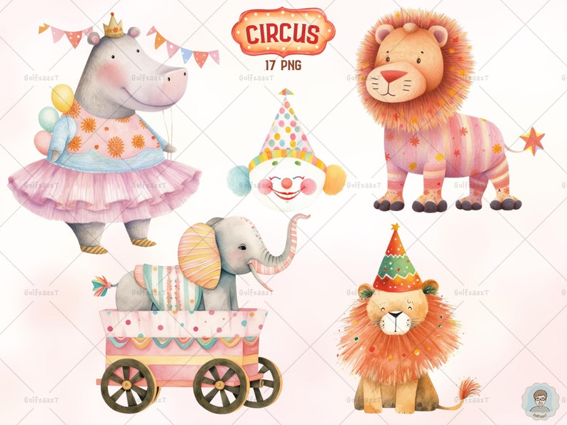Circus Watercolor Clipart Set, Circus Carnival, Baby Shower Clipart ...