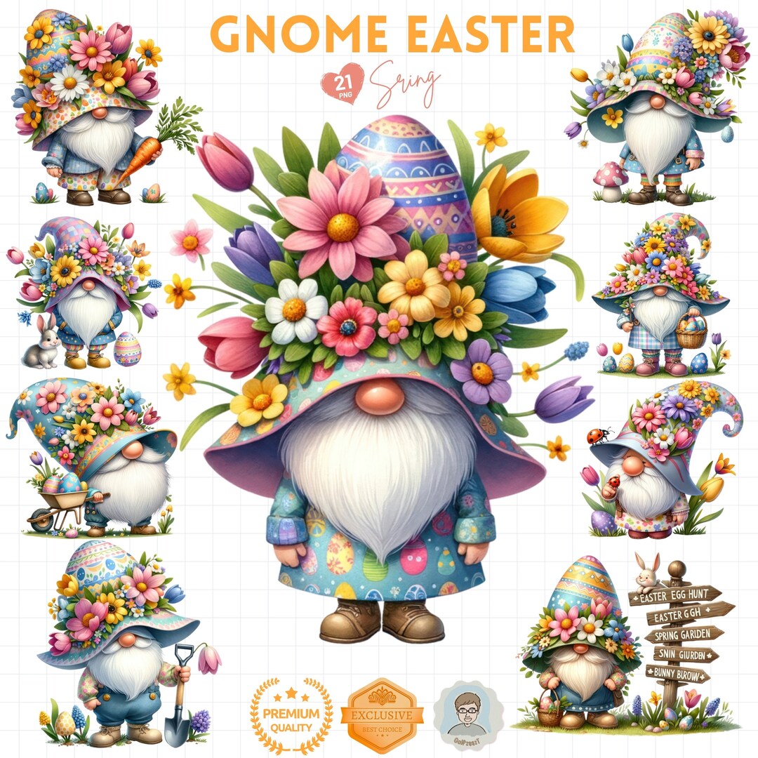 Easter Gnome Clipart Bundle, Spring Gnomes Png, Card Making, Cute Gnome ...