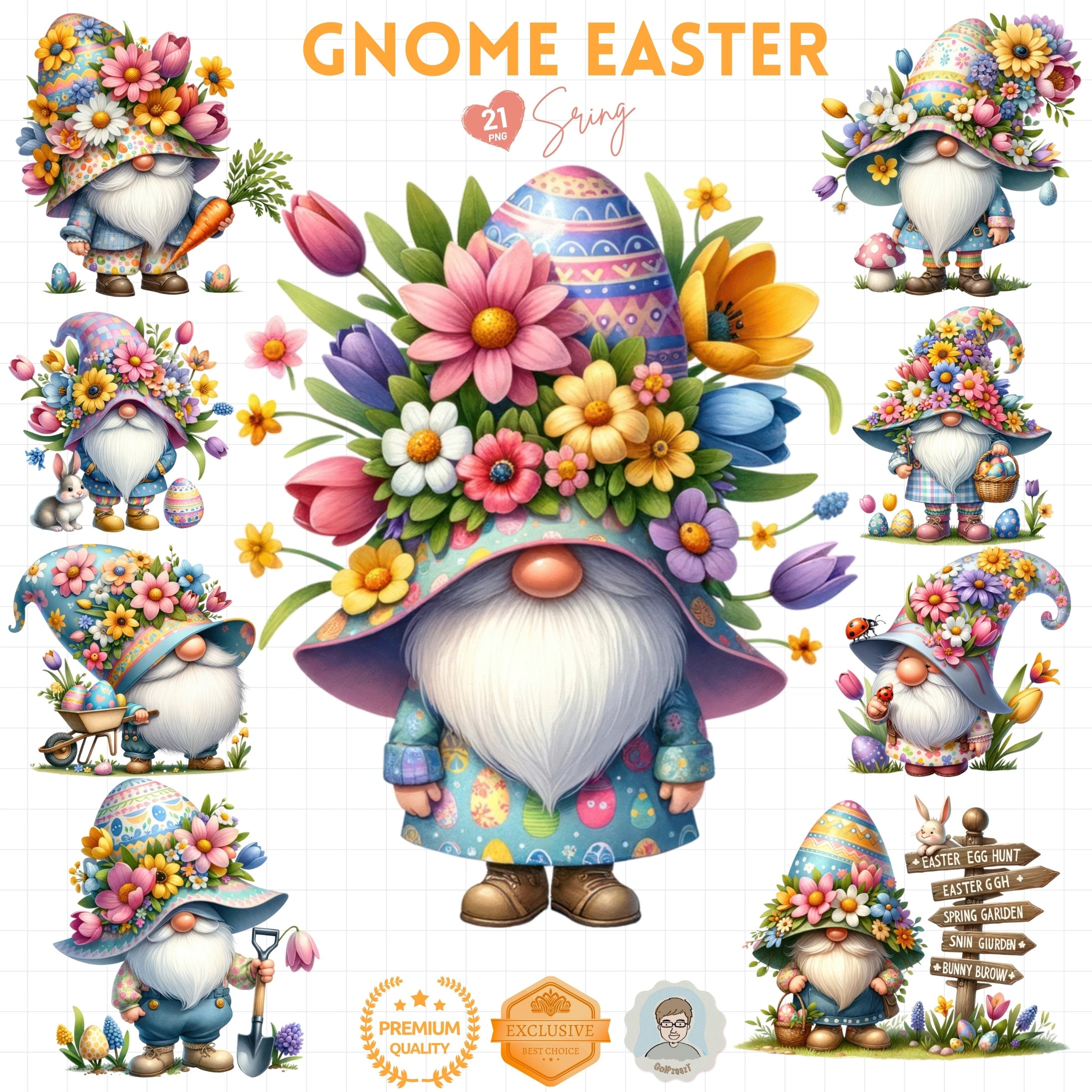 Easter Gnome Clipart Bundle, Spring Gnomes Png, Card Making, Cute Gnome Clipart, Digital Craft ...