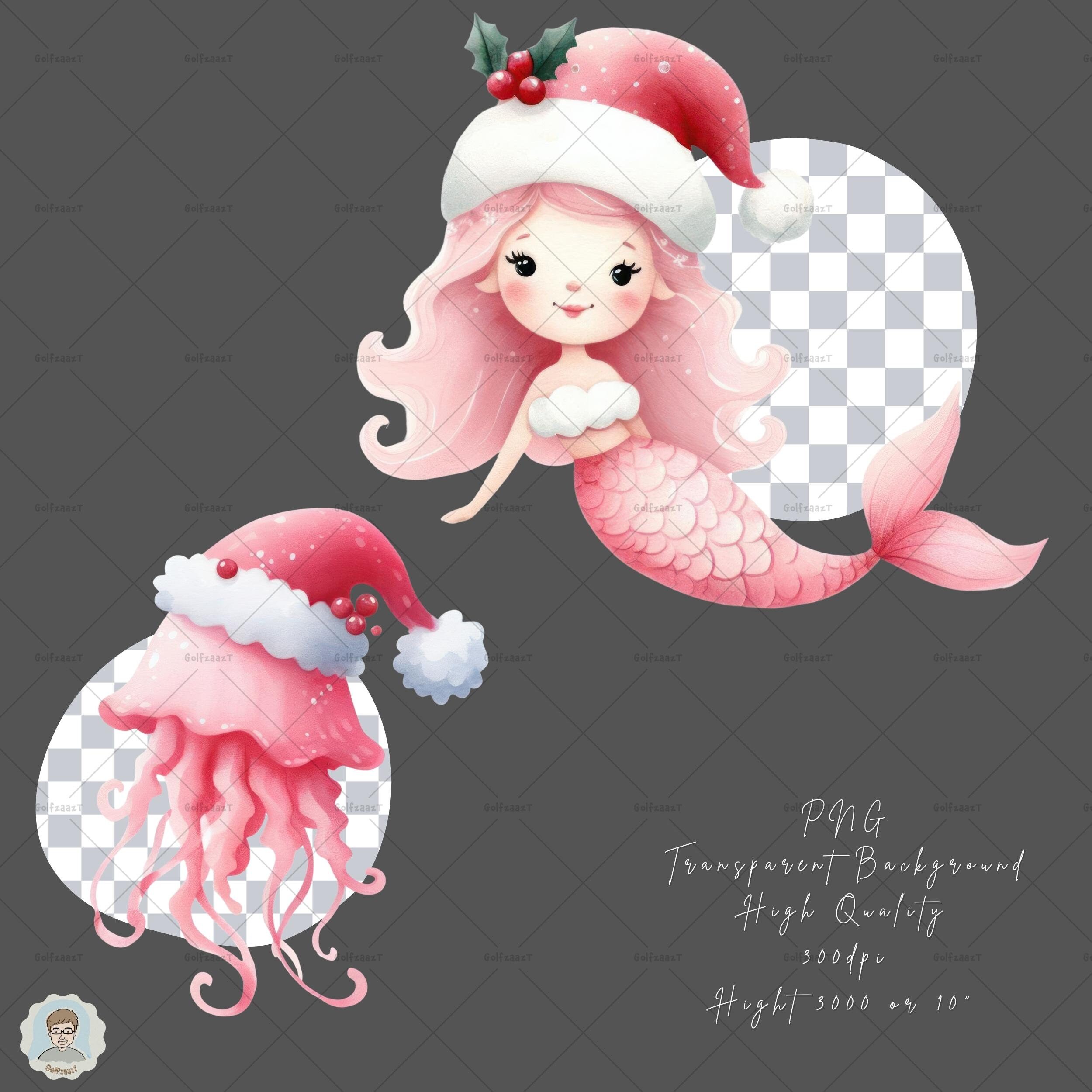 Pink Christmas Santa Mermaid Clipart PNG, Pink Christmas for Girl ...