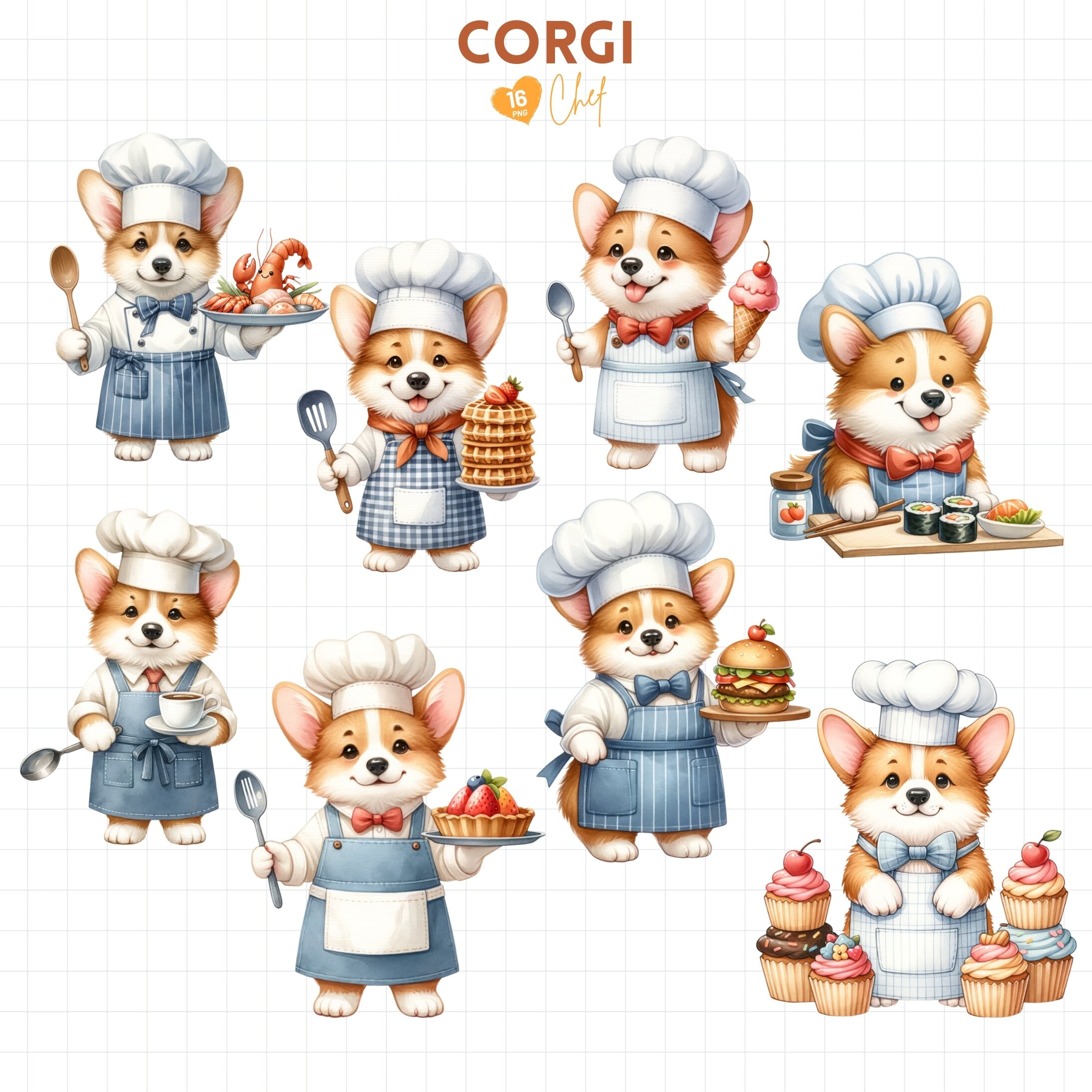 Adorable Corgi Chef Clipart Collection, Cute Dog Cooking, Cute Animal ...