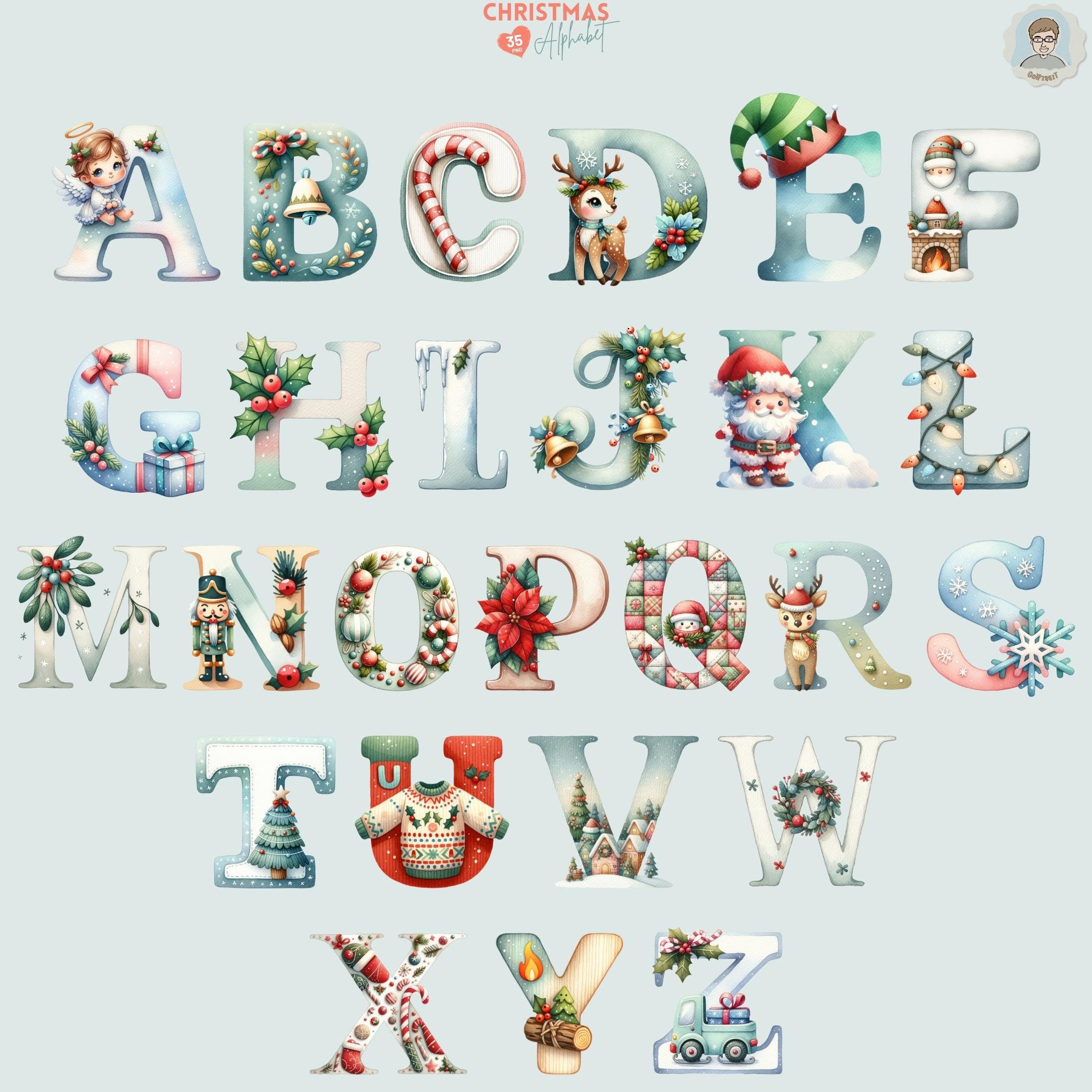 Christmas Alphabet Clipart, Christmas PNG Letter, Christmas Font ...