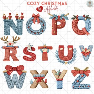 Cozy Christmas Alphabet Clipart, Knitted PNG Letters & Numbers, Bold ...