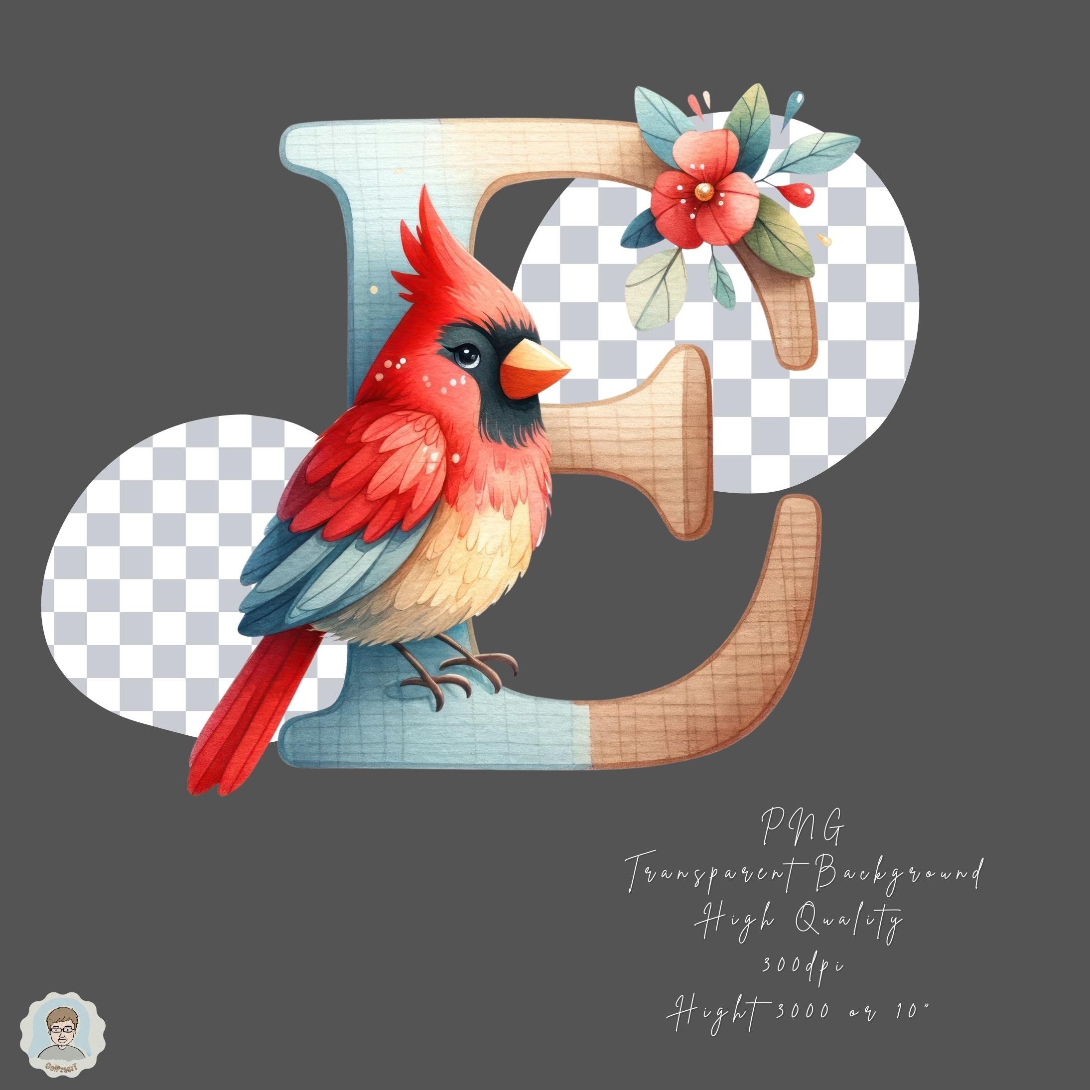 Watercolor Red Cardinal Bird Alphabet, A-Z Cardinal Letters, Red ...