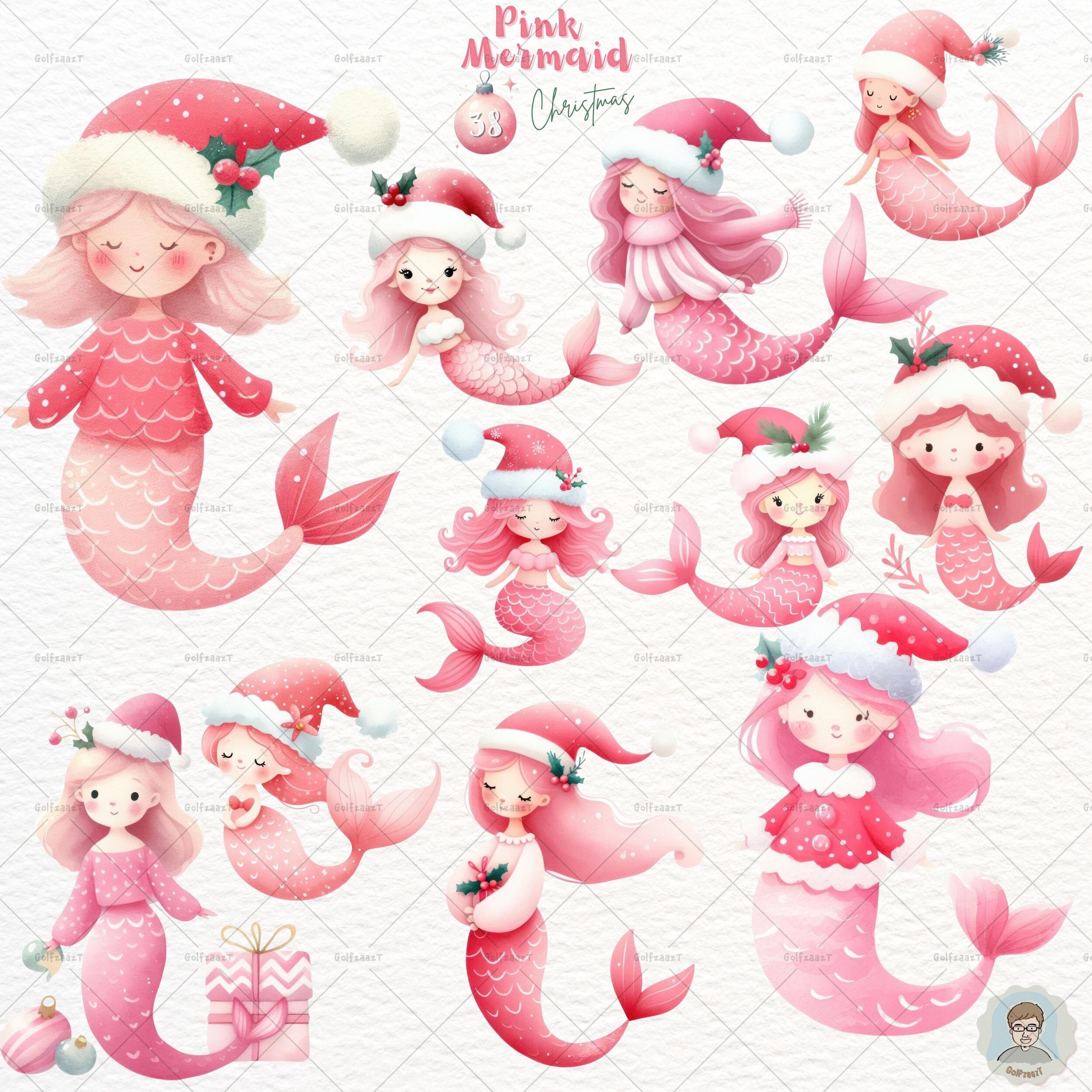 Pink Christmas Santa Mermaid Clipart PNG, Pink Christmas for Girl ...