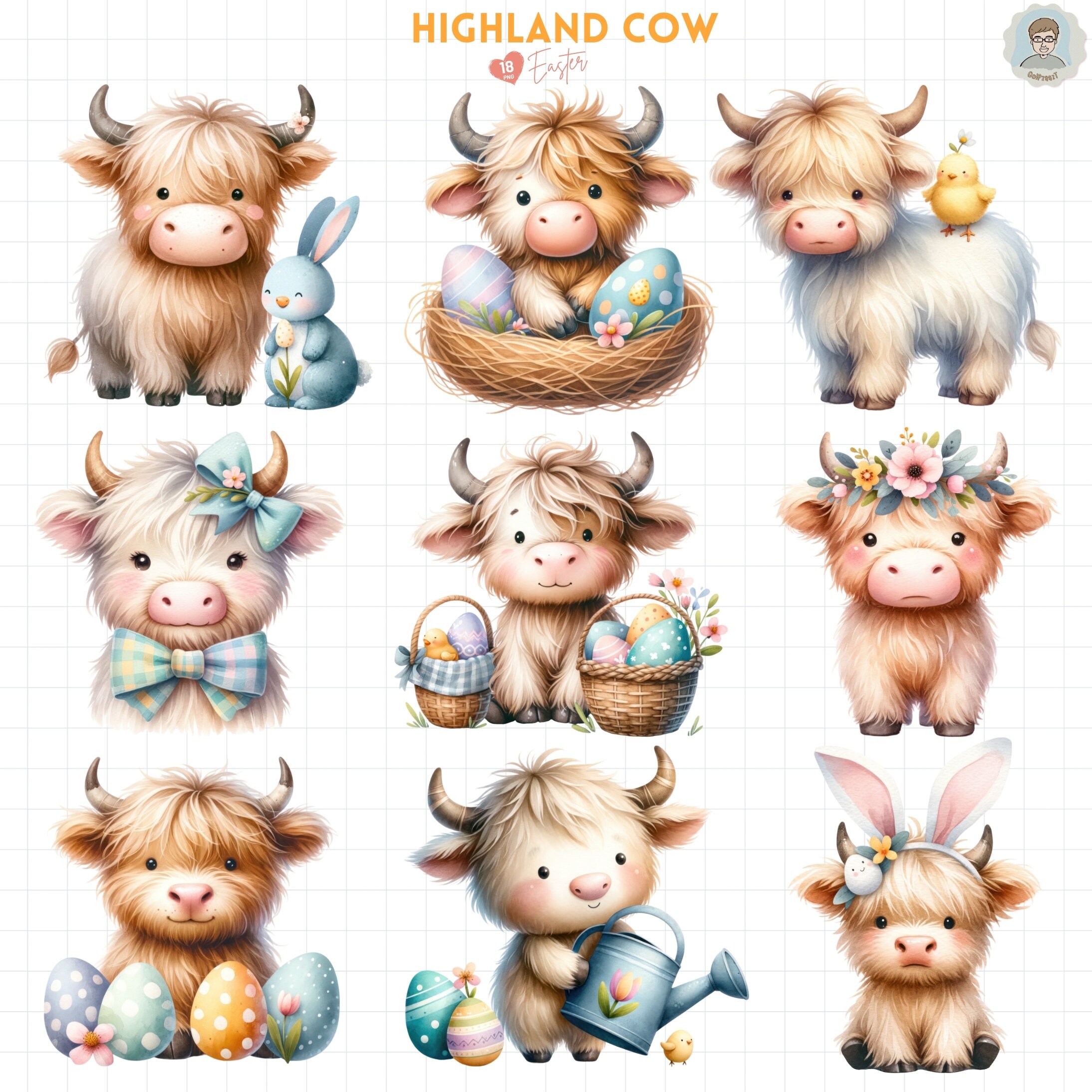 Adorable Easter Highland Cow, Happy Easter Sublimation Design, Highland ...
