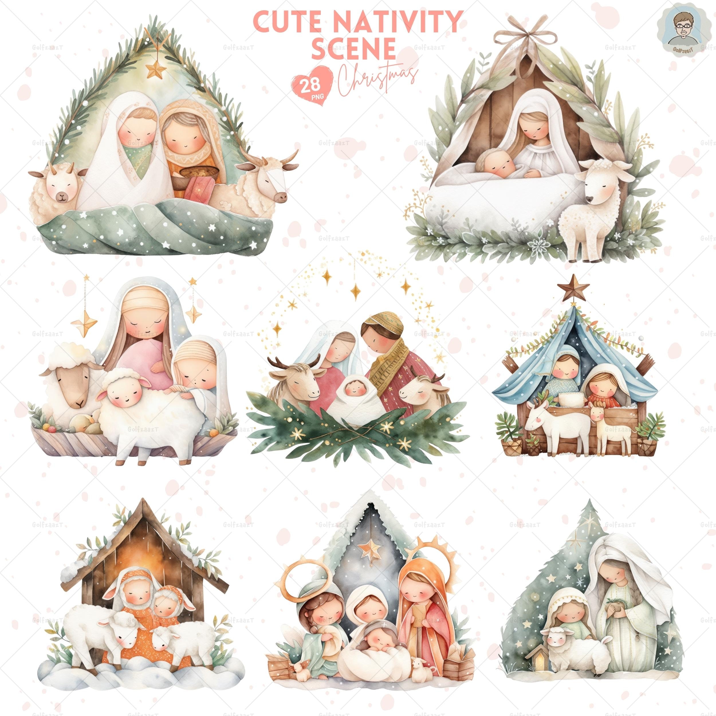 Cute Nativity Christmas Clipart, Nativity Scene, Christian Sublimation ...
