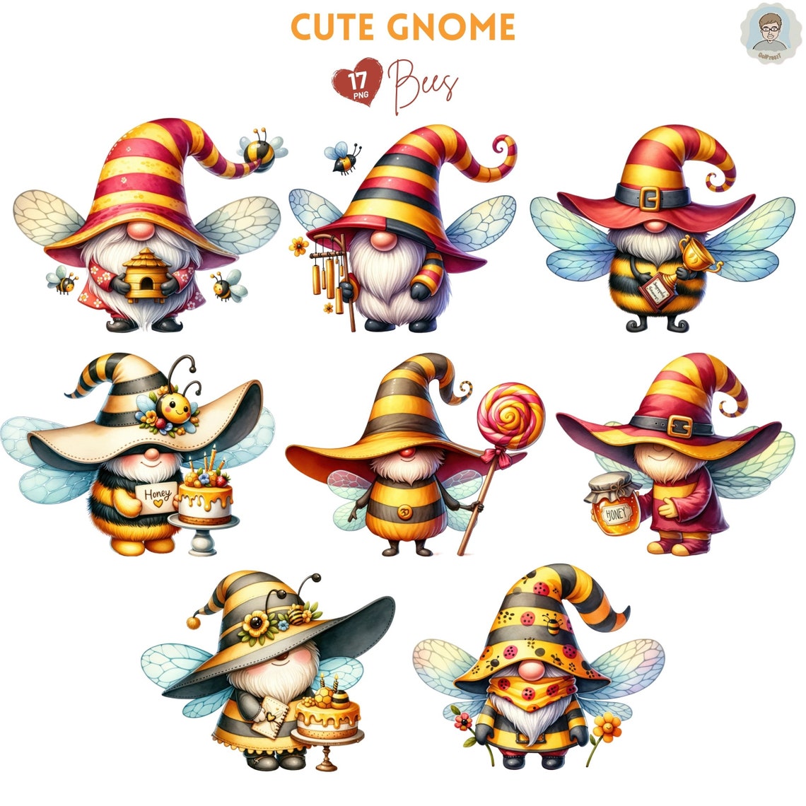 Cute Bumble Bee Gnomes Clipart, Bumble Bee Png, Honey Gnome ...