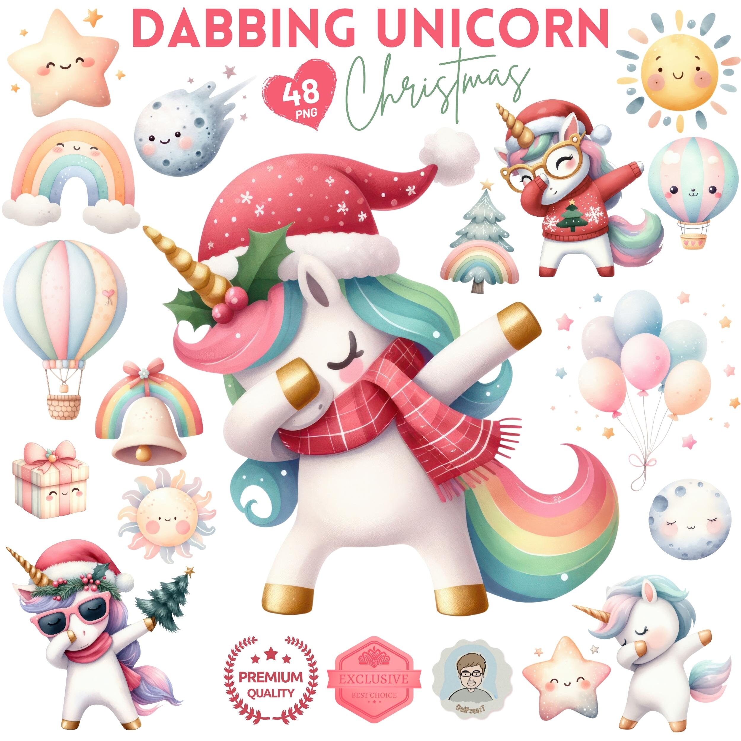 Funny Dabbing Unicorn Clipart Collection, Unicorn Santa, Png Sublimation, Rainbow Unicorn, Gifts ...