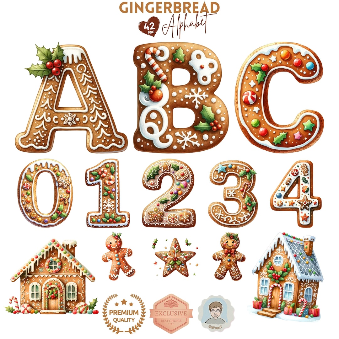 Christmas Gingerbread Cookie Alphabet Clipart, Christmas Alphabet ...