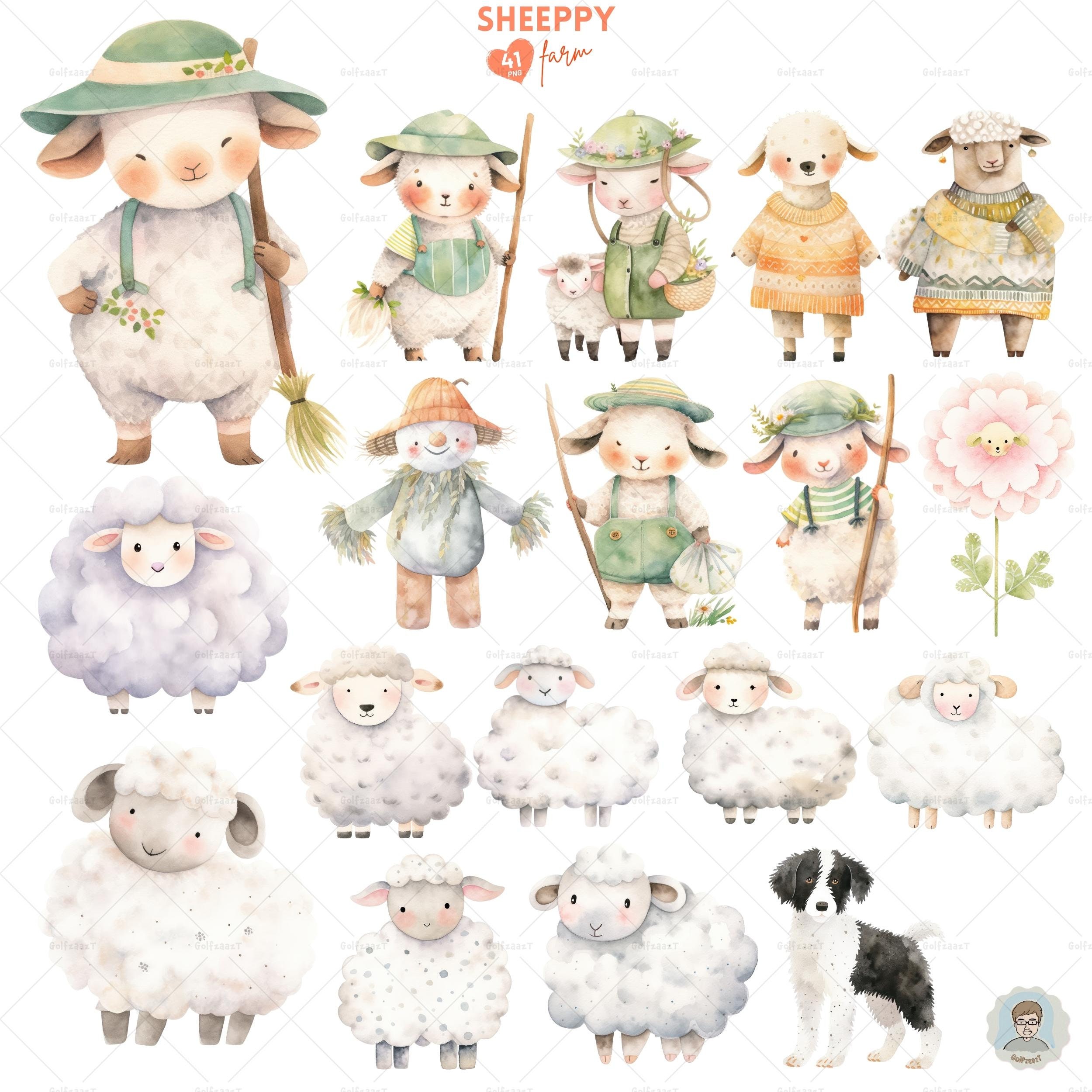 Cute Sheep Farm Clipart, Farm Animals Watercolor PNG, Sheep Farmer ...