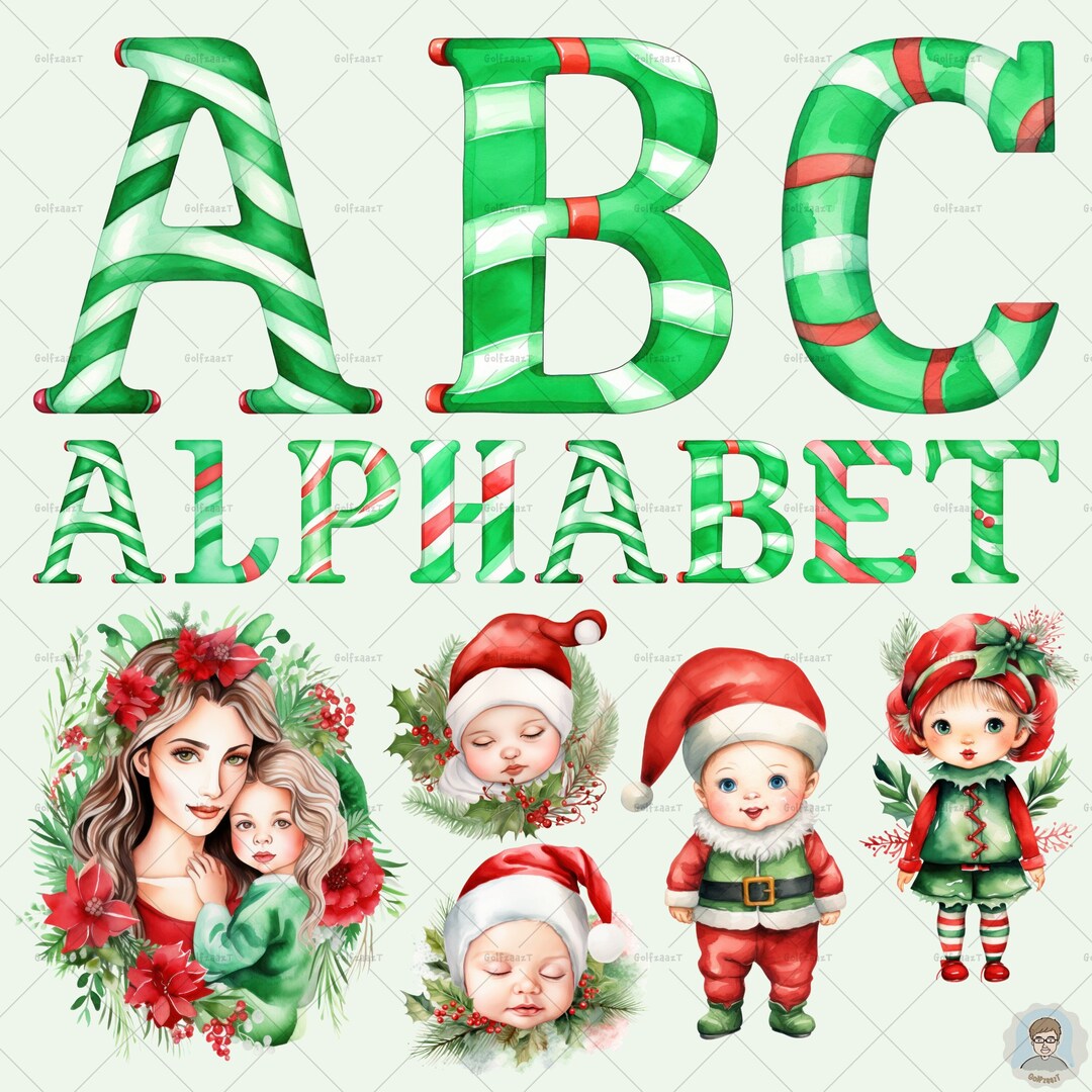 Candy Cane Alphabet Clipart, Christmas PNG Letter, Christmas Font ...