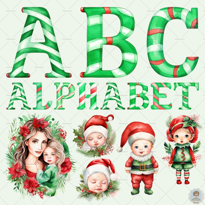 Candy Cane Alphabet Clipart, Christmas PNG Letter, Christmas Font ...