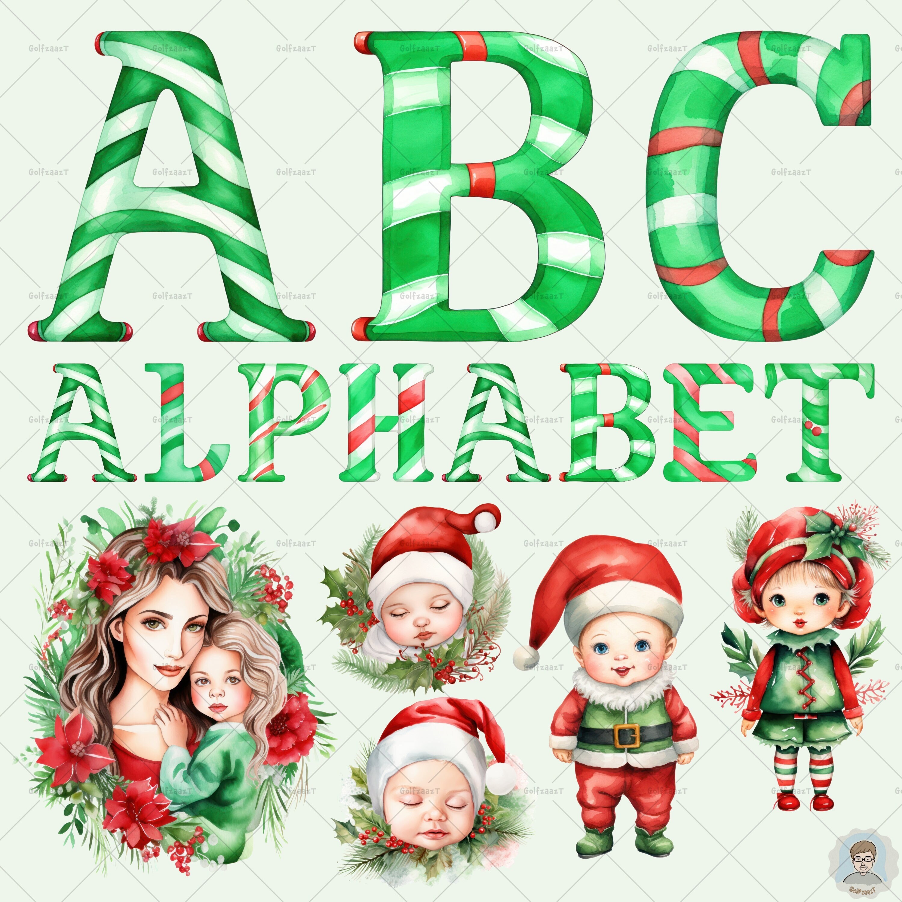 Candy Cane Alphabet Clipart, Christmas PNG Letter, Christmas Font ...