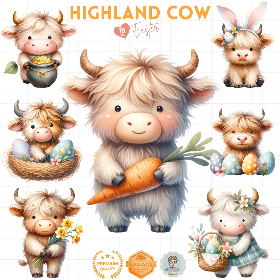 Adorable Easter Highland Cow, Happy Easter Sublimation Design, Highland ...