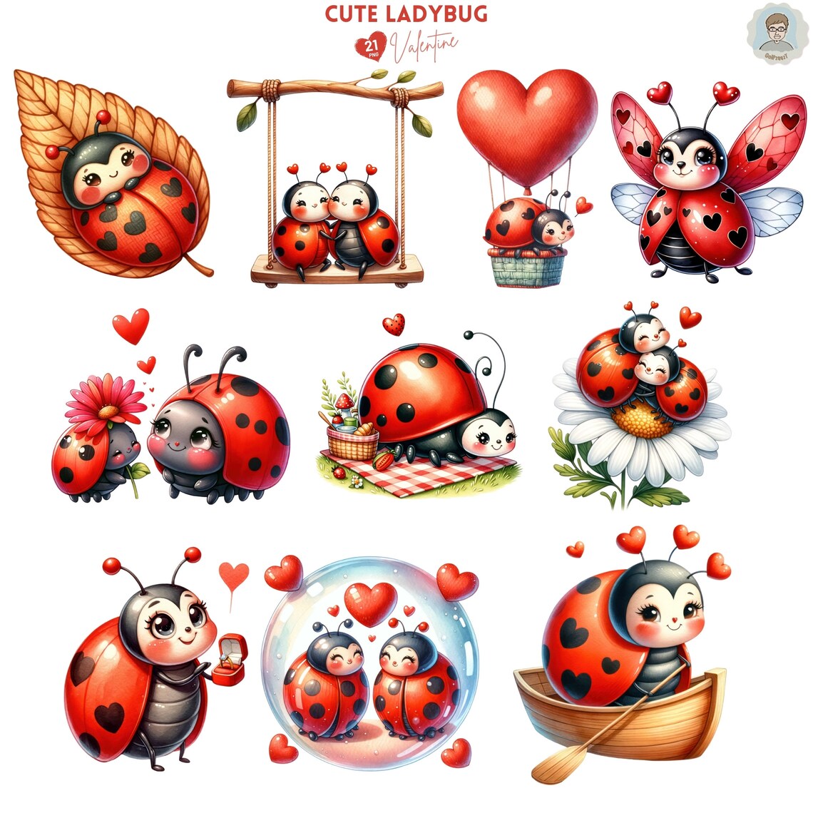 Cute Ladybug Valentine Clipart, Love Bug Clipart, Valentine Sublimation ...