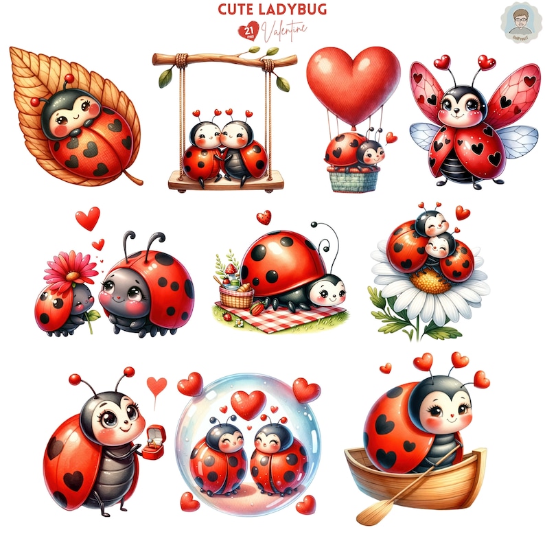 Cute Ladybug Valentine Clipart, Love Bug Clipart, Valentine Sublimation ...