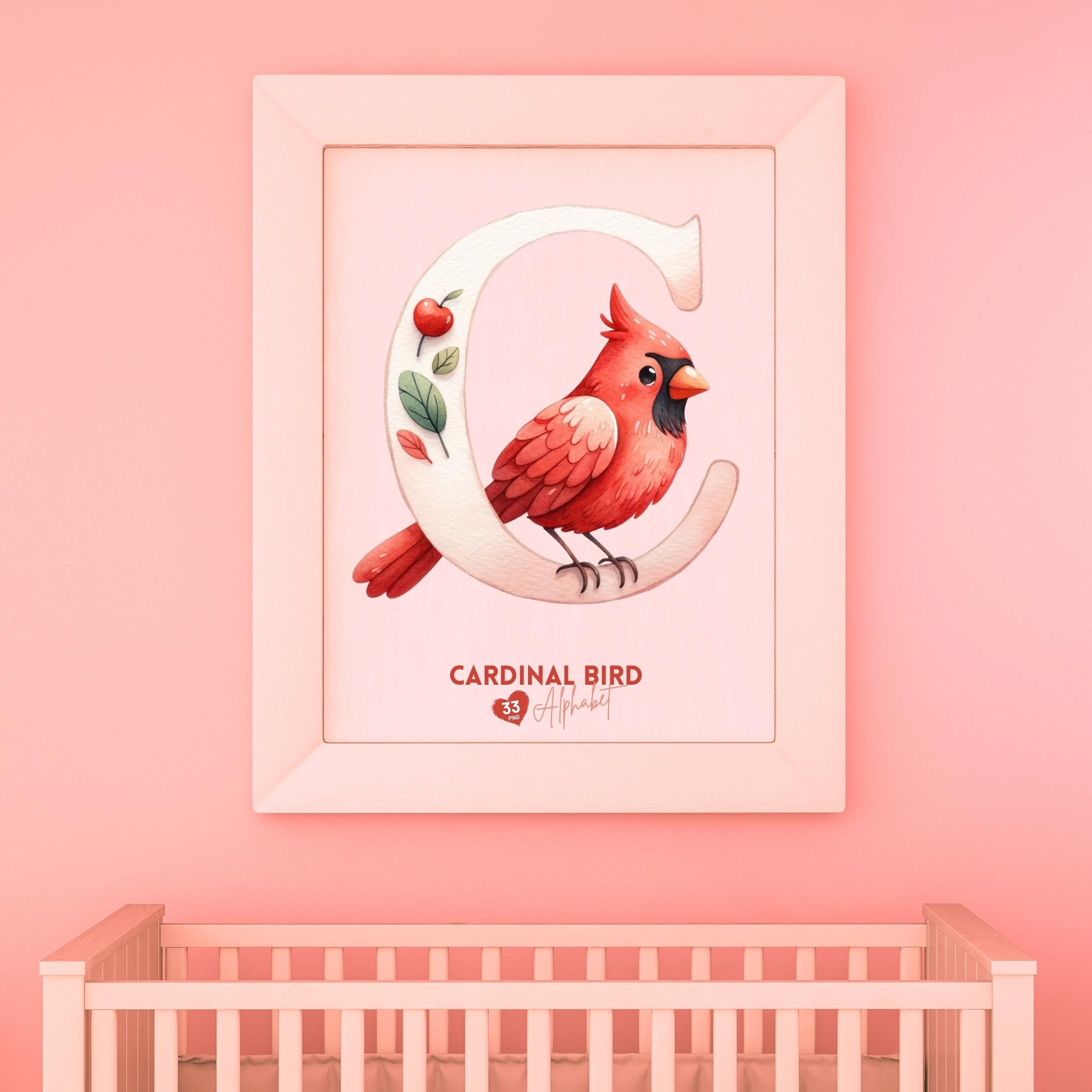 Watercolor Red Cardinal Bird Alphabet, A-Z Cardinal Letters, Red ...
