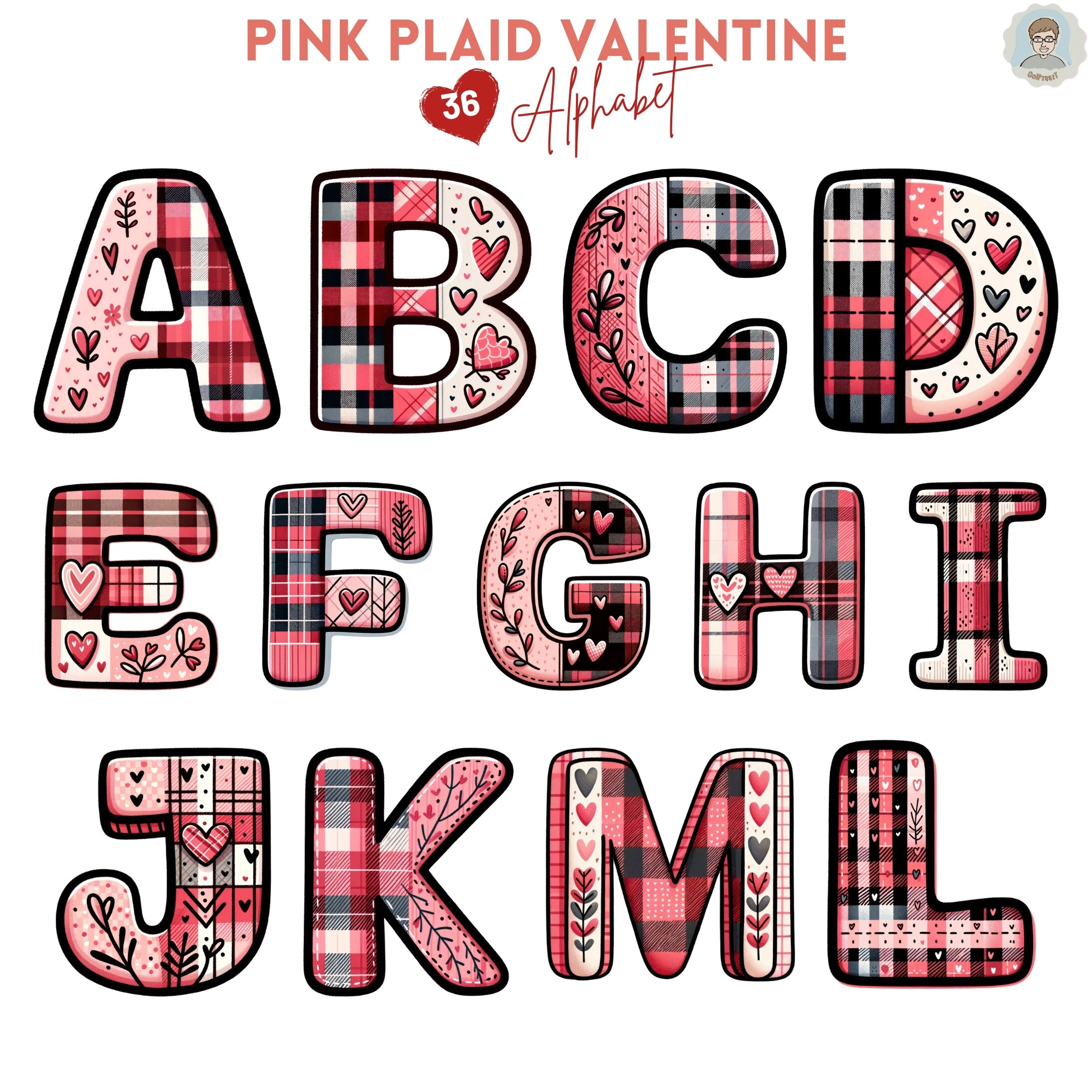 Love Letters Valentine's Day Alphabet, Pink Plaid Valentine Alphabet ...