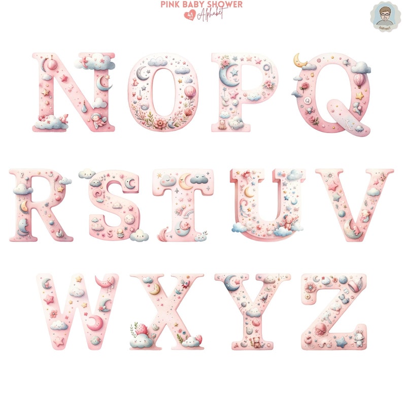 Pink Baby Shower Nursery Alphabet, Children Birthday Nursery Letters ...