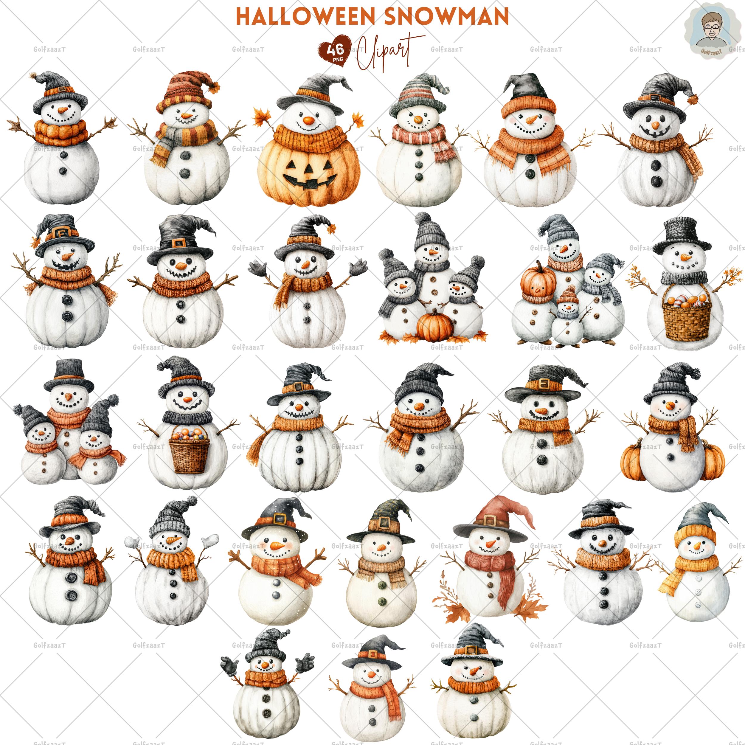 Halloween Snowman Clipart: Spooky Winter Holiday PNG Designs (digital ...