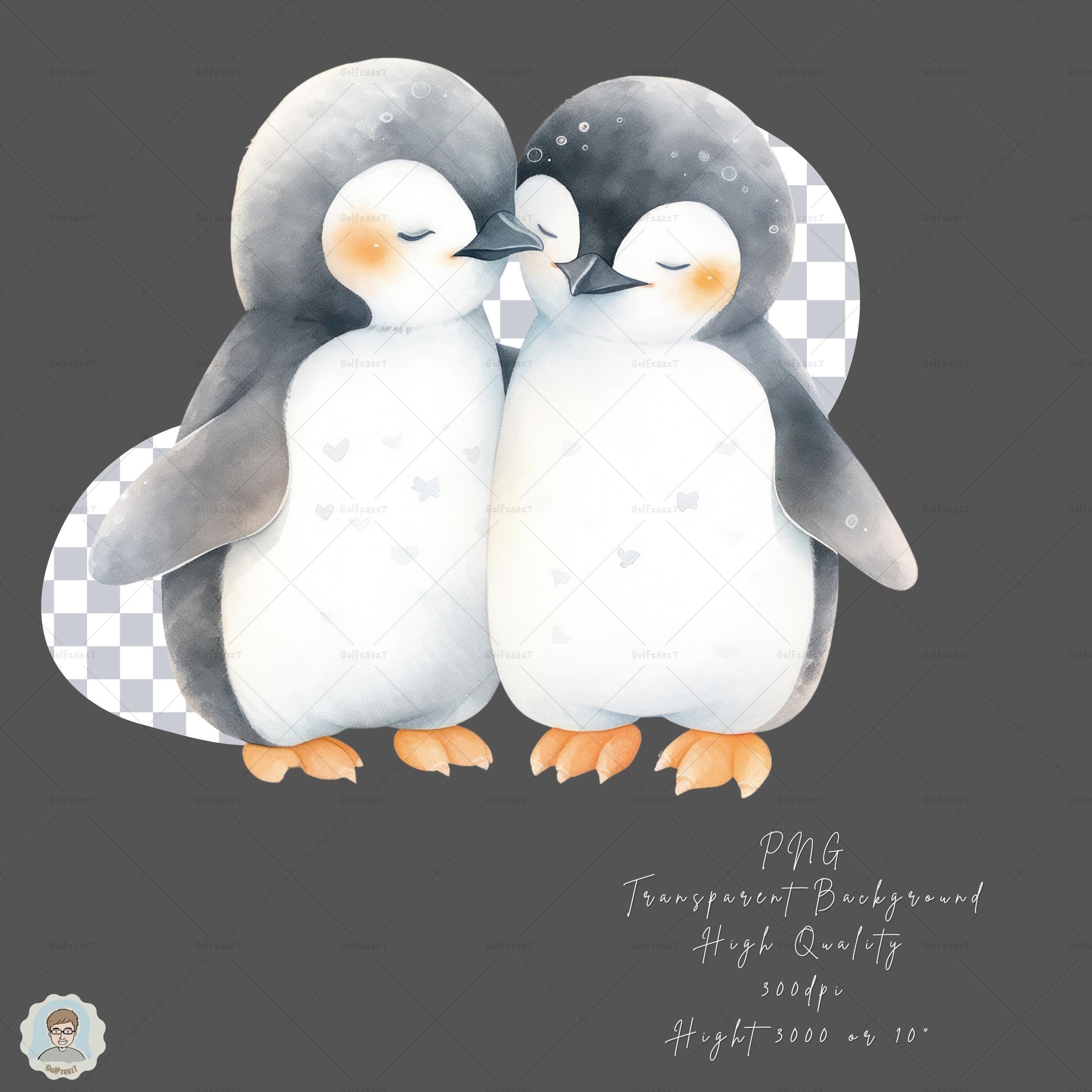 Watercolor Penguin Couple, Baby Penguins Clipart, Romantic Animal ...