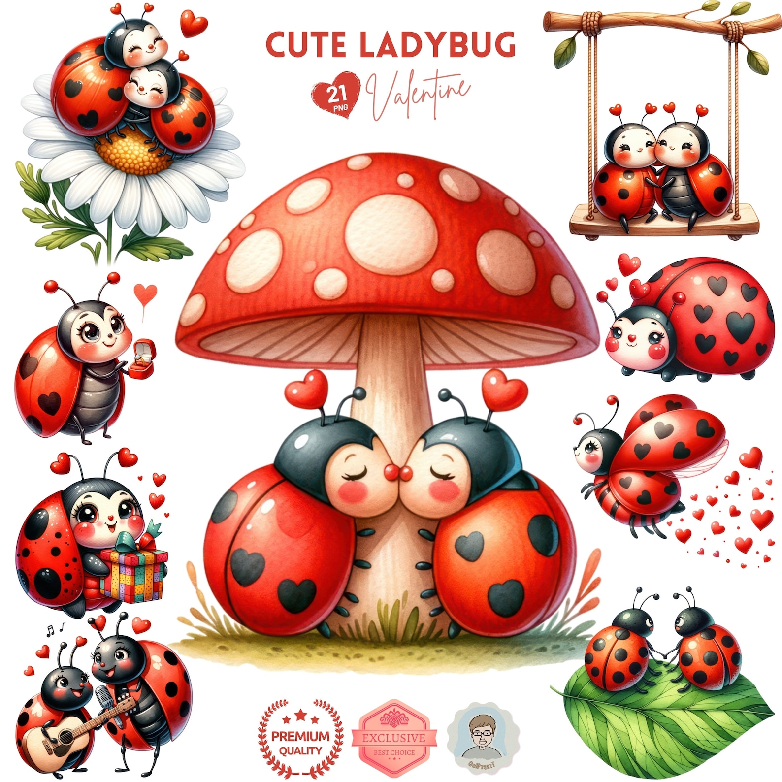 Cute Ladybug Valentine Clipart, Love Bug Clipart, Valentine Sublimation ...