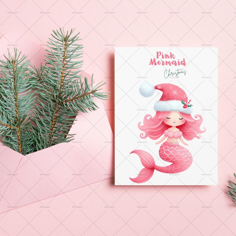Pink Christmas Santa Mermaid Clipart PNG, Pink Christmas for Girl ...