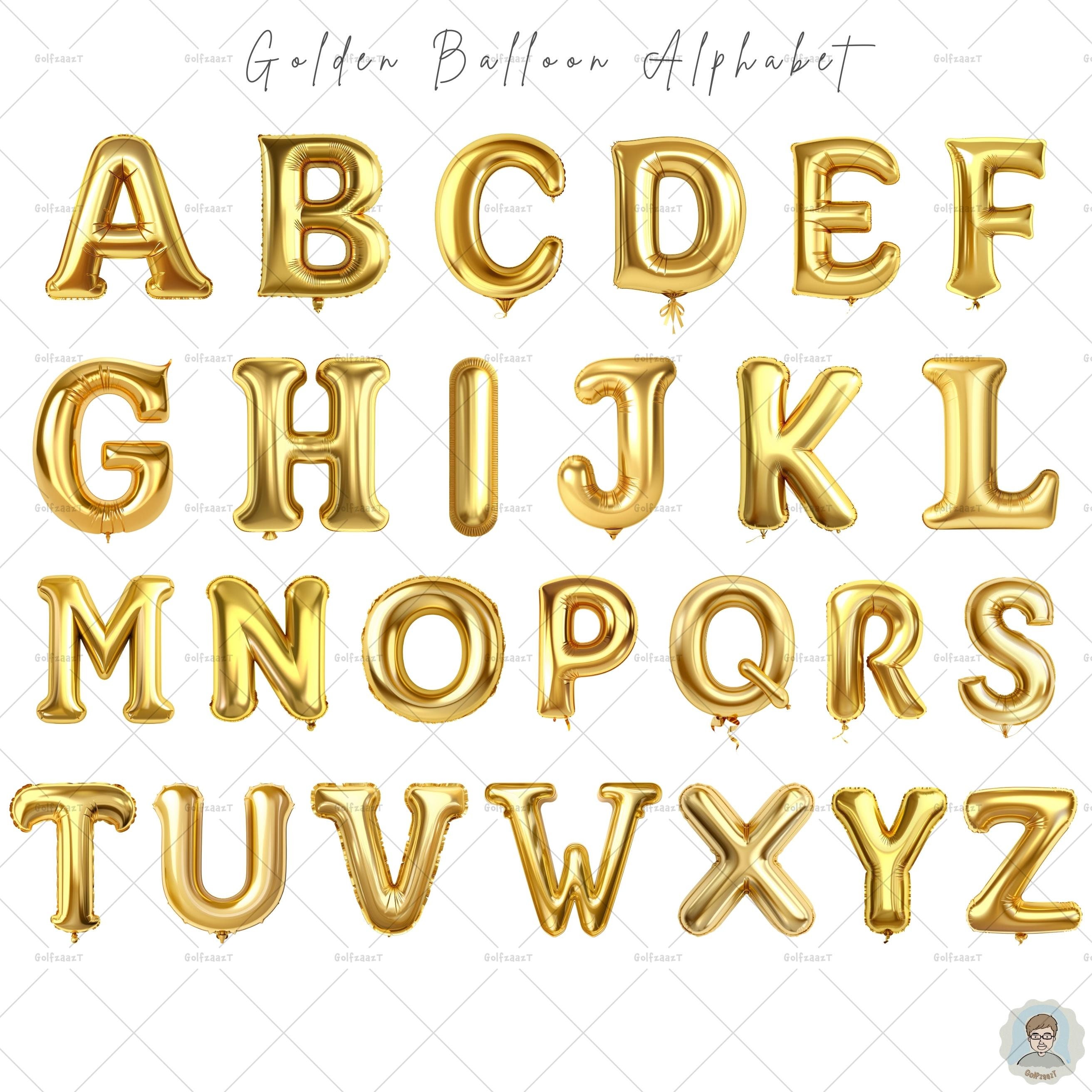 Golden Foil Letter Balloons Letter Number Clipart, Golden Balloon ...